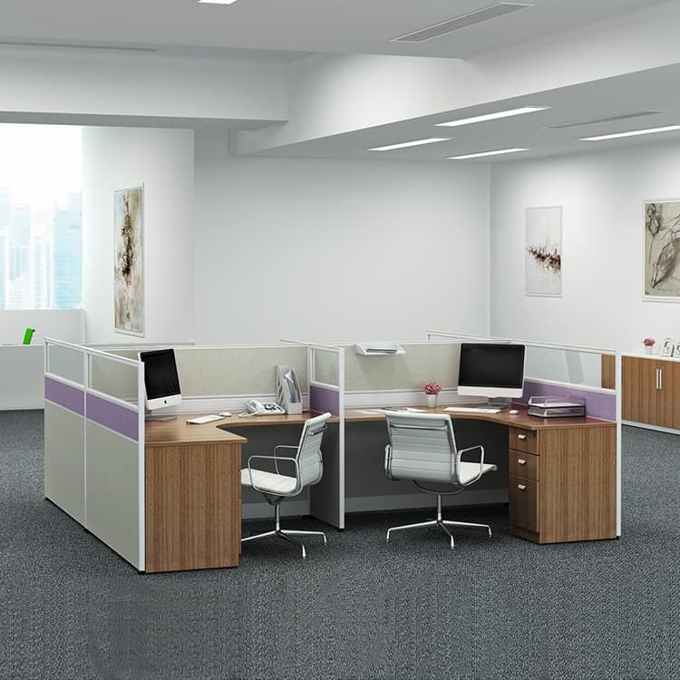 4 Staff Office Workstation Desks Customized ODM Wooden Computer Workstation