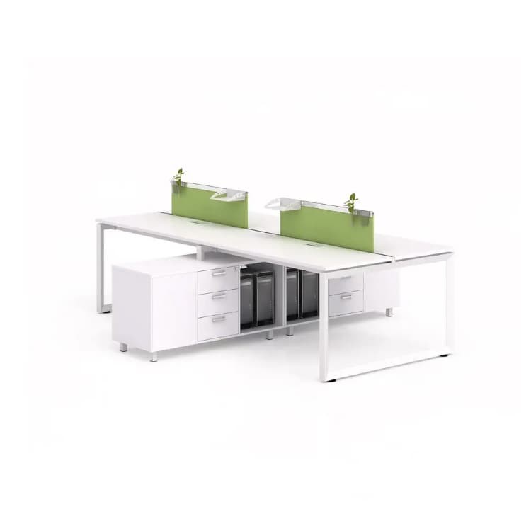 White 4 Way Wooden Office Staff Table 1600mm Pc Workstation Desk With ...