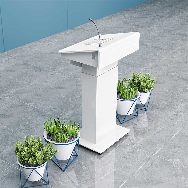 White Office Height Adjustable Desk Electric Lift Podium With Movable ...