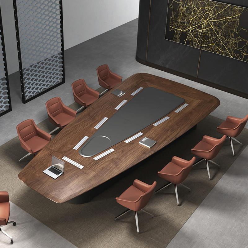 2.4M Wood Meeting Room table Rounded Triangle Boardroom Long Conference ...