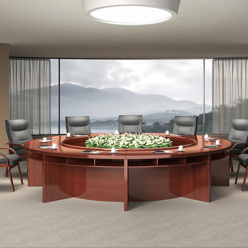 Classic Wood Customized Large Round Conference Table For 10 Seats Capacity