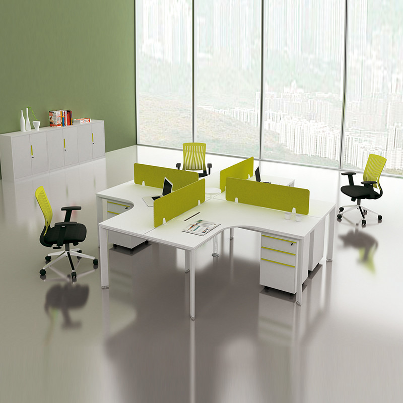 White Wooden 4 People 120 Degree Office Modular Workstations
