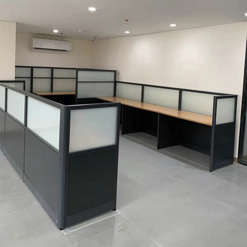 Black Office Desk Workstation With Office Privacy Screen Partition