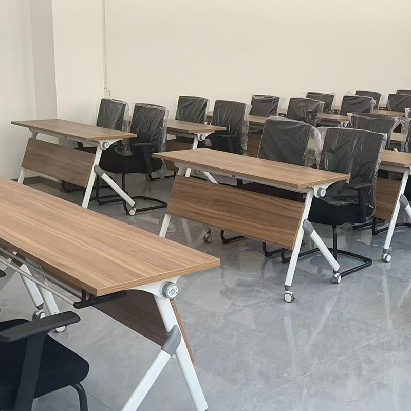 Wooden Folding Conference School Student Staff Training Table With Wheels