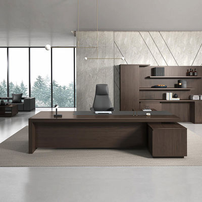 Brown Executive Desk Sets 900mm Wooden Office Desk With Cabinet