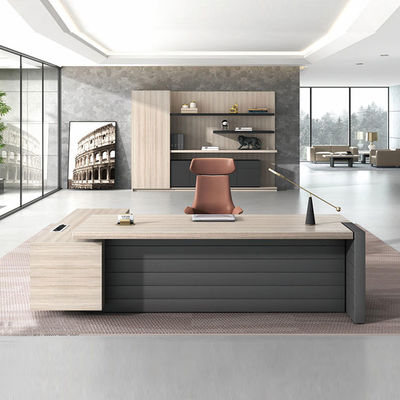 Brown Executive Desk Sets 900mm Wooden Office Desk With Cabinet