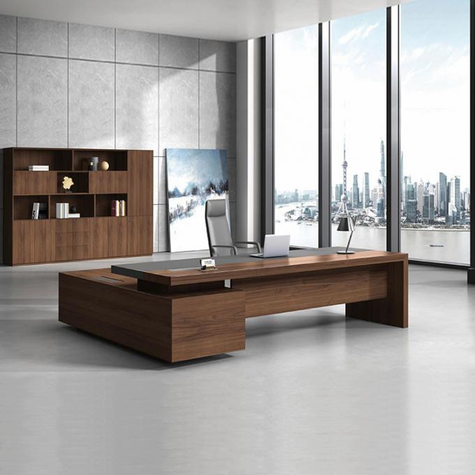 Brown Executive Desk Sets 900mm Wooden Office Desk With Cabinet