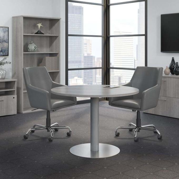 80cm Round Boardroom Table Black Conference Room With Black Metal Leg